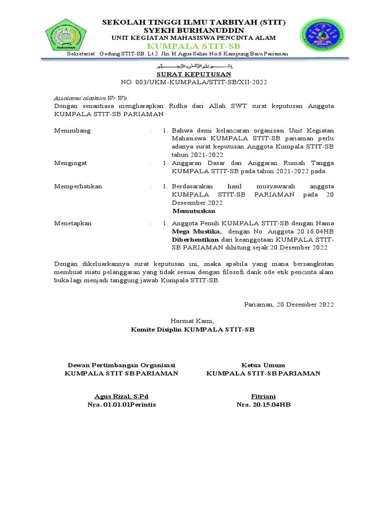 003 SURAT KEPUTUSAN PEMBERHENTIAN Ok | PDF