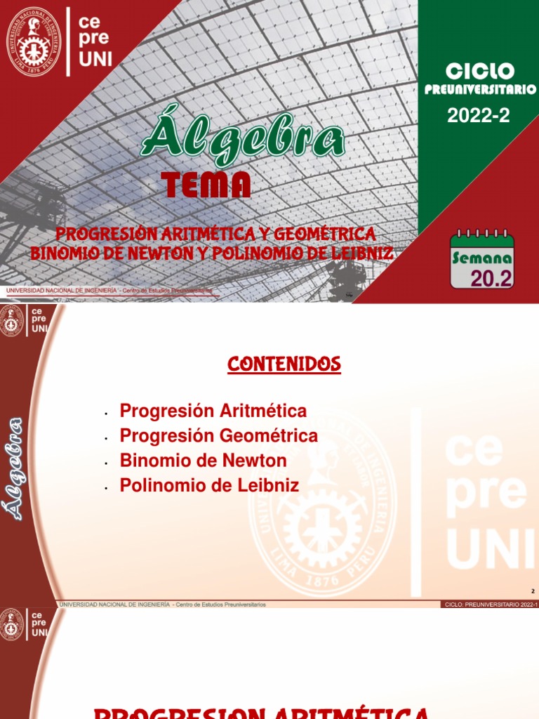 S20.2 - Progresion Aritmetica y Geometrica - Binomio de Newton y Polinomio de Leibniz | PDF ...
