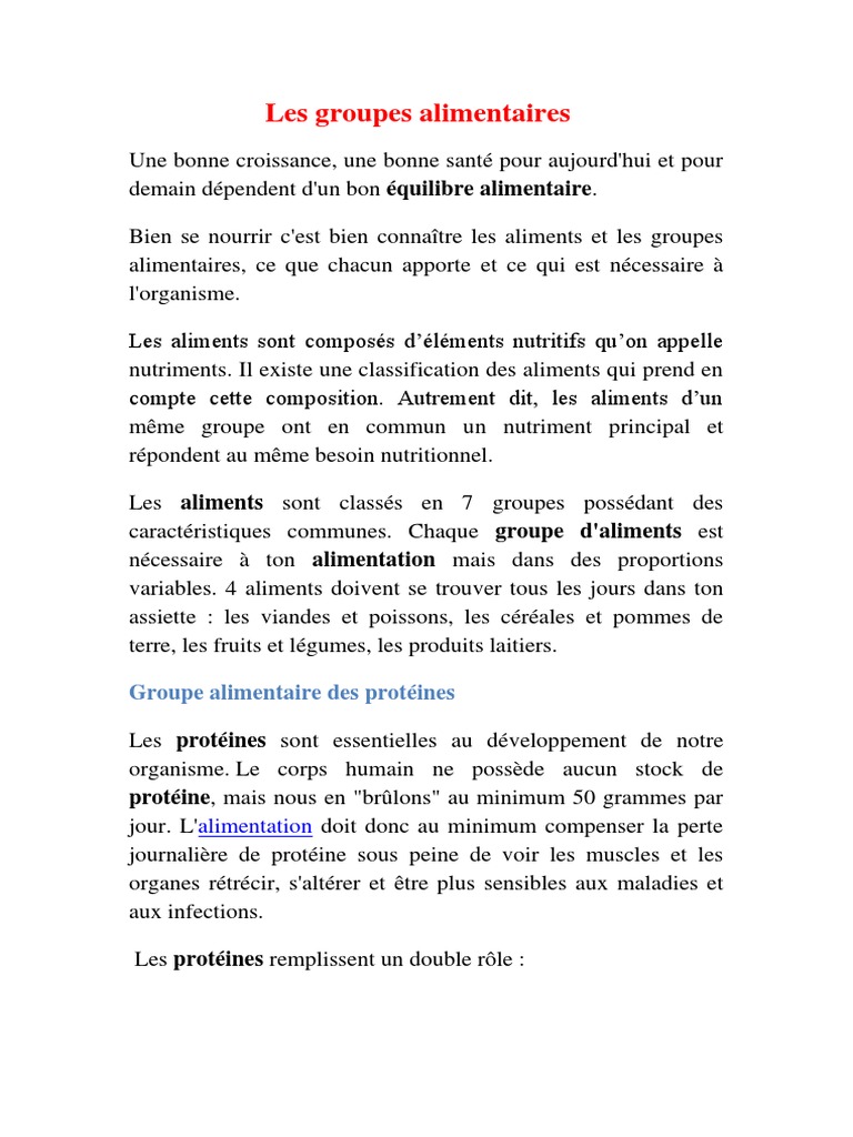 Les 7 groupes alimentaires essentiels | PDF | Régime et nutrition ...
