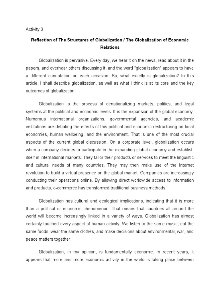 Activity 3 - Reflection of The Structures of Globalization | PDF | Globalization | Economies