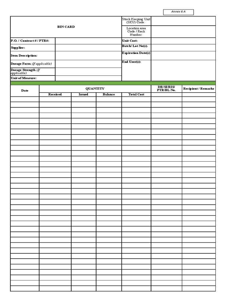 Pharmacy Bin Card Format Guide | PDF