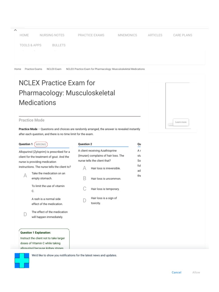 NCLEX Practice Exam For Pharmacology - Musculoskeletal Medications ...