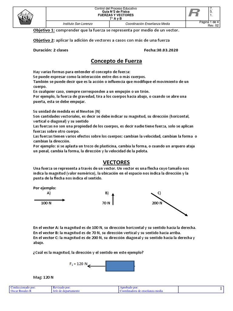Guía N°2 Física 7° | PDF | Fuerza | Vector Euclidiano