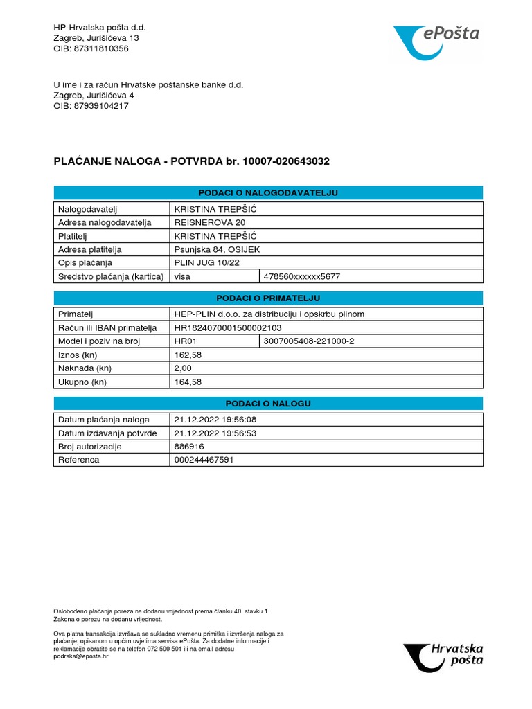 Potvrda Placanja 2064303 | PDF