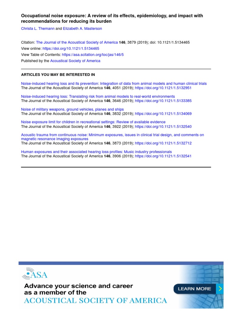 Occupational Noise Exposure: A Review of Its Effects, Epidemiology, and ...