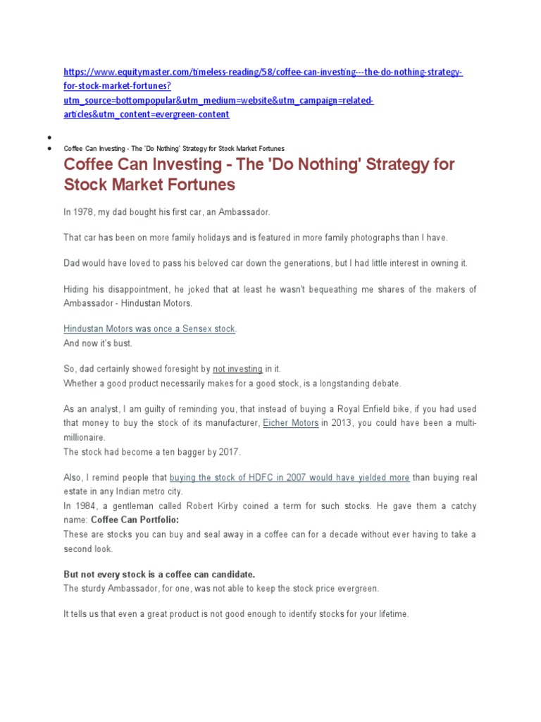 Coffee Can Investing - The 'Do Nothing' Strategy For Stock Market ...