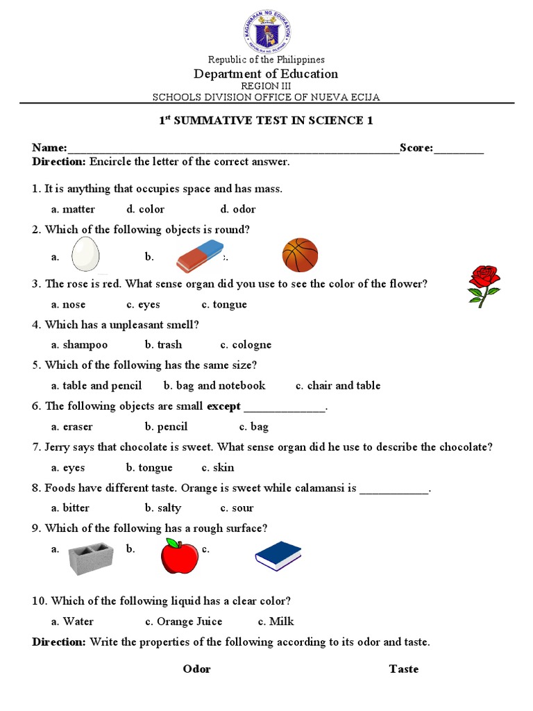 1ST Summative Test in Science | PDF