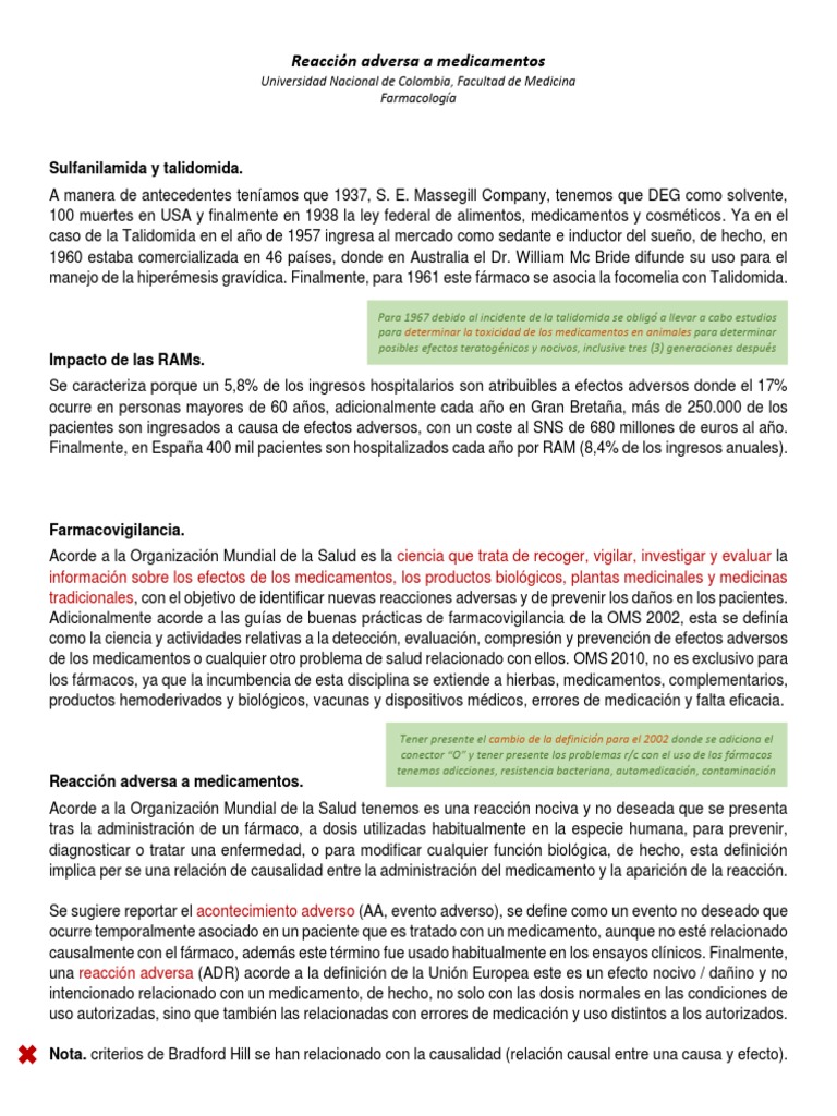 Reacción adversa a medicamentos: Generalidades, clasificaciones, farmacovigilancia y seguimiento ...