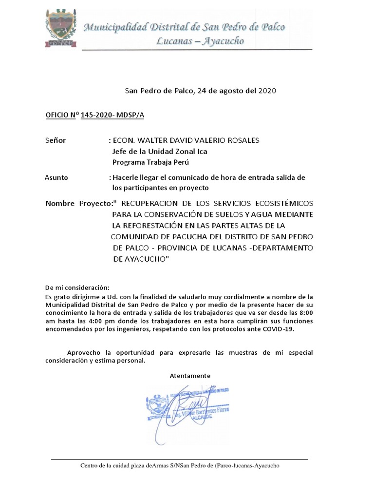 Ofico de Horario de Entrada y Salida | PDF