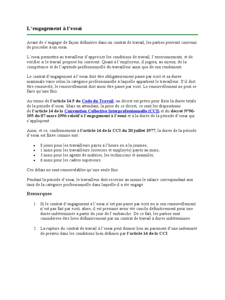 Période d'essai et contrat CCI | PDF