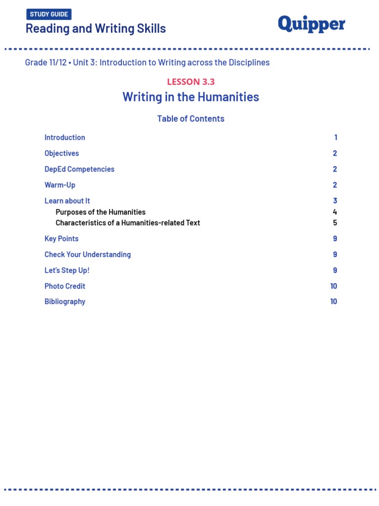 ME EngRW 11 Q3 0303 - SG - Writing in The Humanities | PDF | Humanities | Expert
