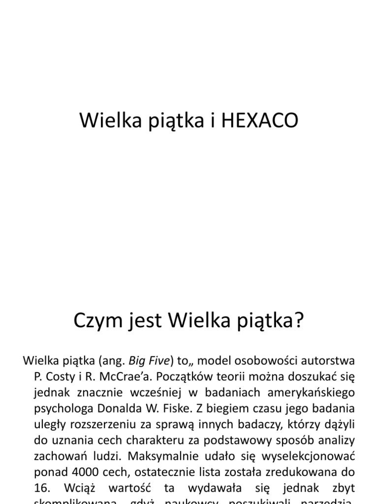 Wielka Piątka I HEXACO | PDF
