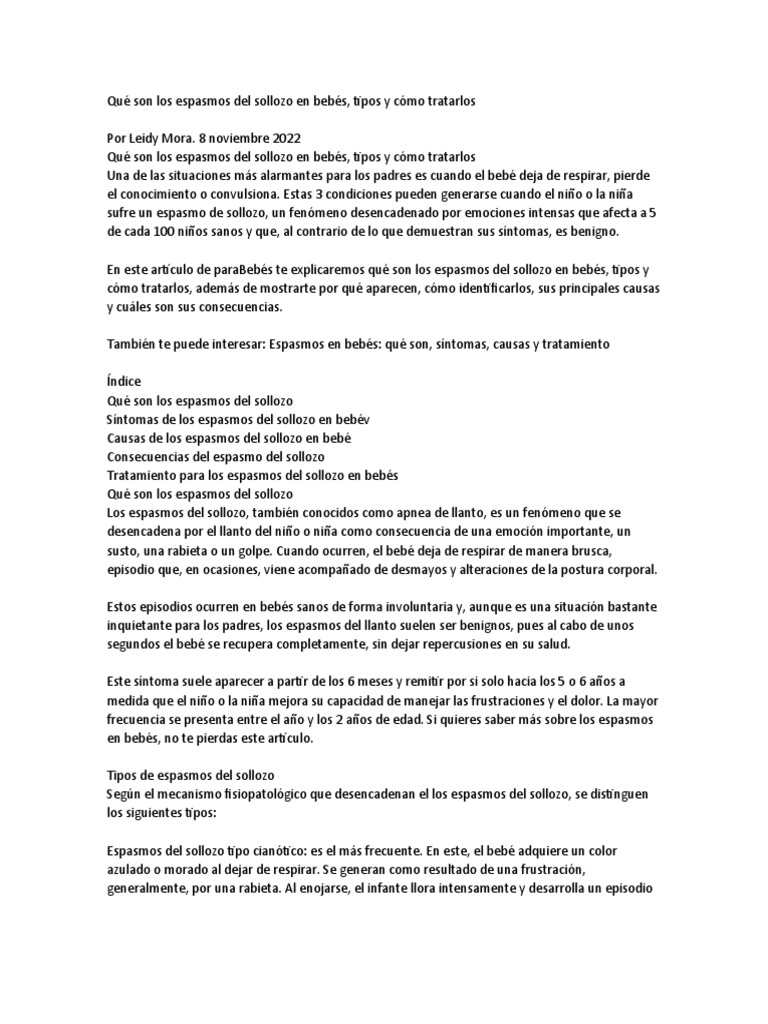 Qué Son Los Espasmos Del Sollozo en Bebés | PDF | Las emociones | Epilepsia