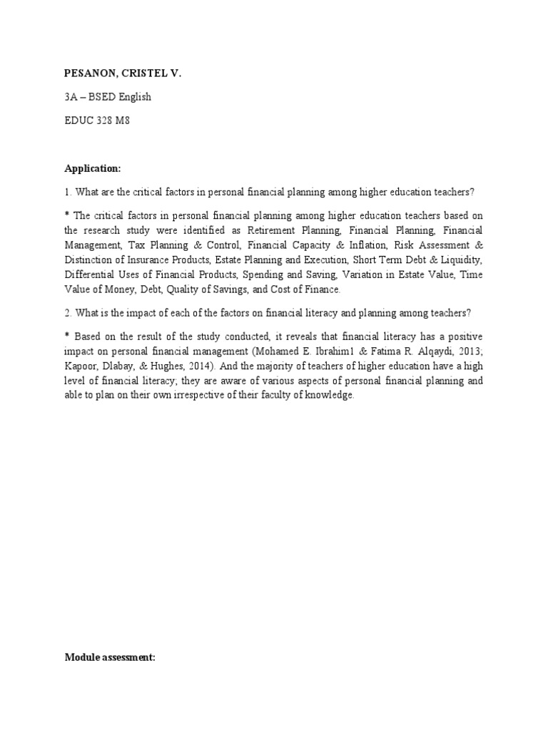 Educ 328 M8 | PDF | Financial Literacy | Literacy
