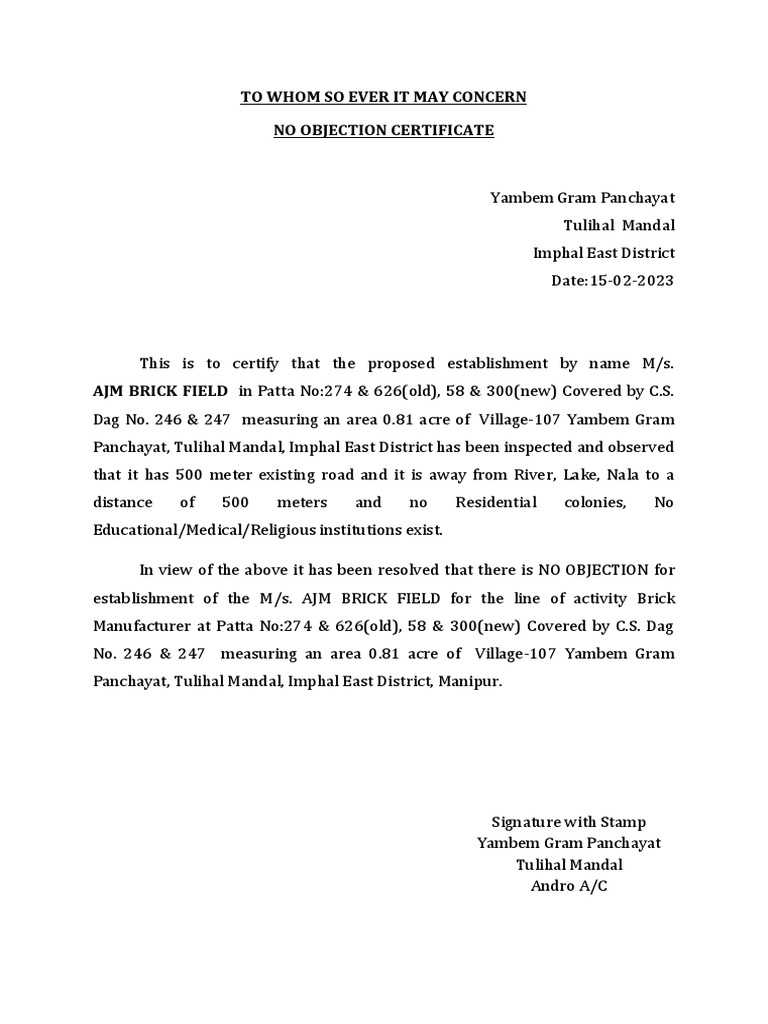 Gram Panchayat No Objection Certificate | PDF