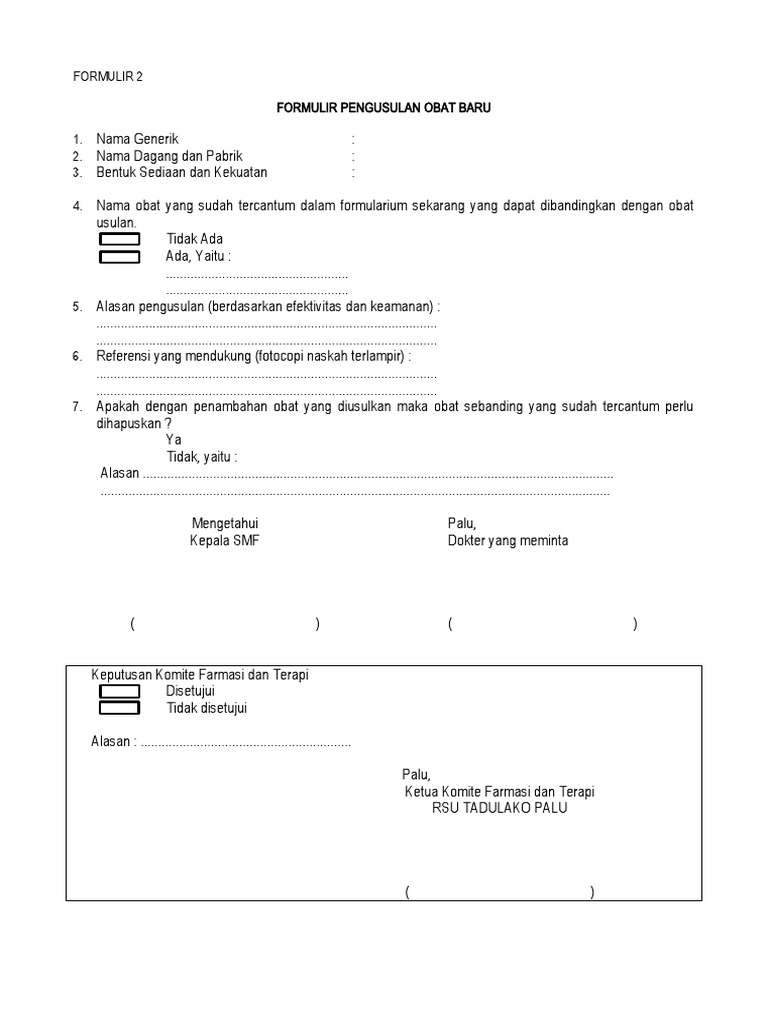 Form Pengusulan Obat Baru | PDF