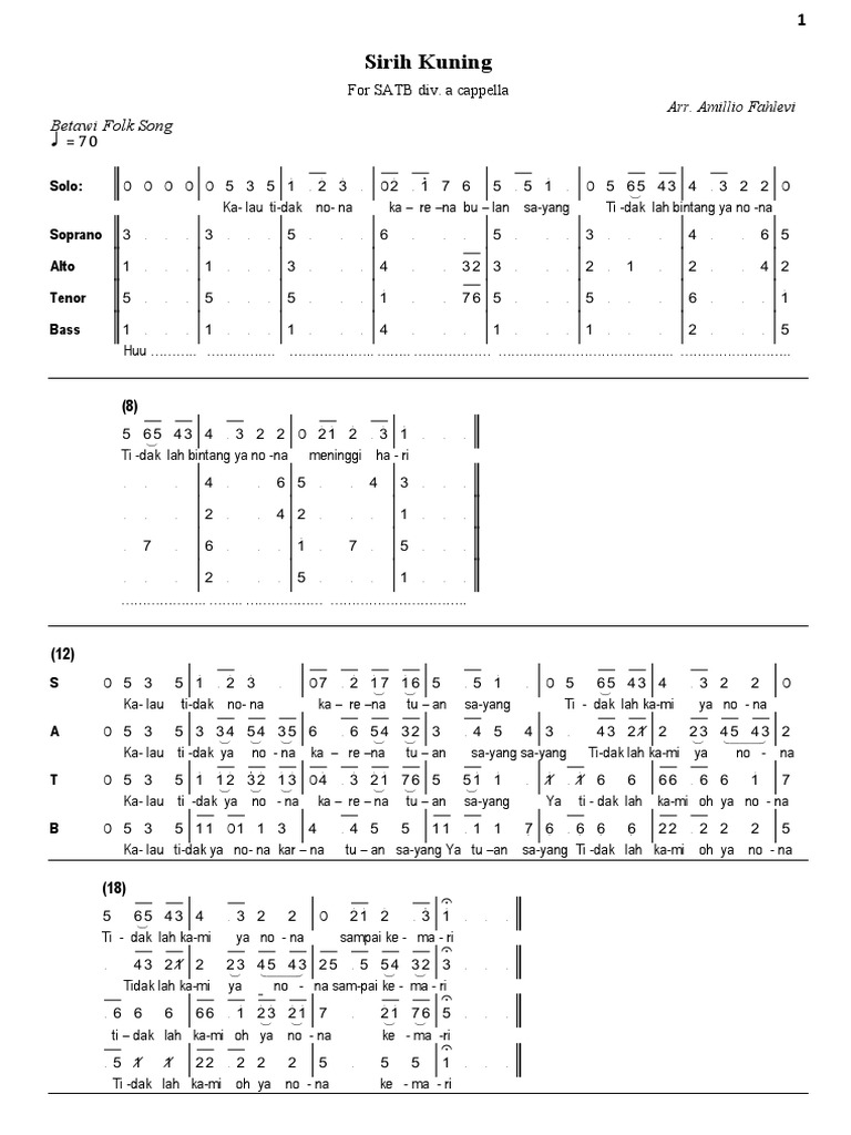Sirih Kuning Amillio Fahlevi Notasi Agka-1 | PDF