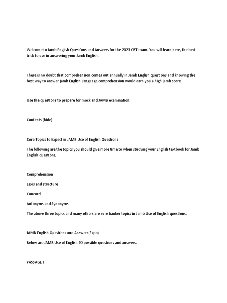 English Jamb Questions | PDF | Sports | Question