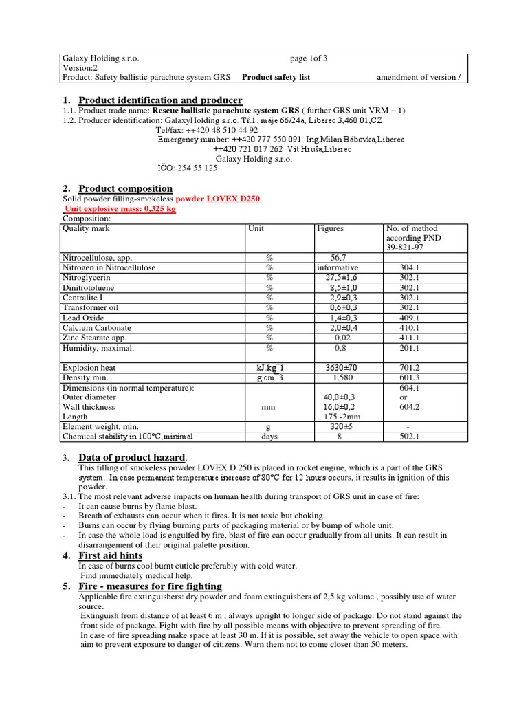 GRS Parachute System Safety Guidelines | PDF | Fires | Cargo