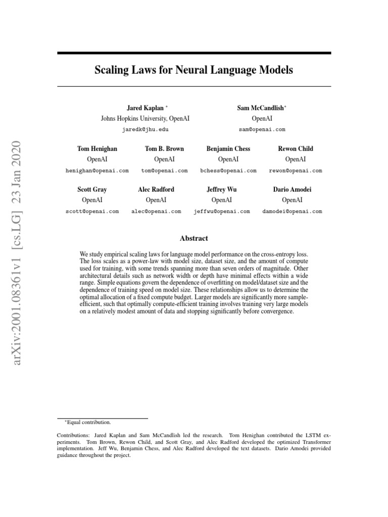 Scaling Laws For Neural Language Models | PDF | Power Law ... Scaling Laws For Neural Language Models | PDF | Power Law ...