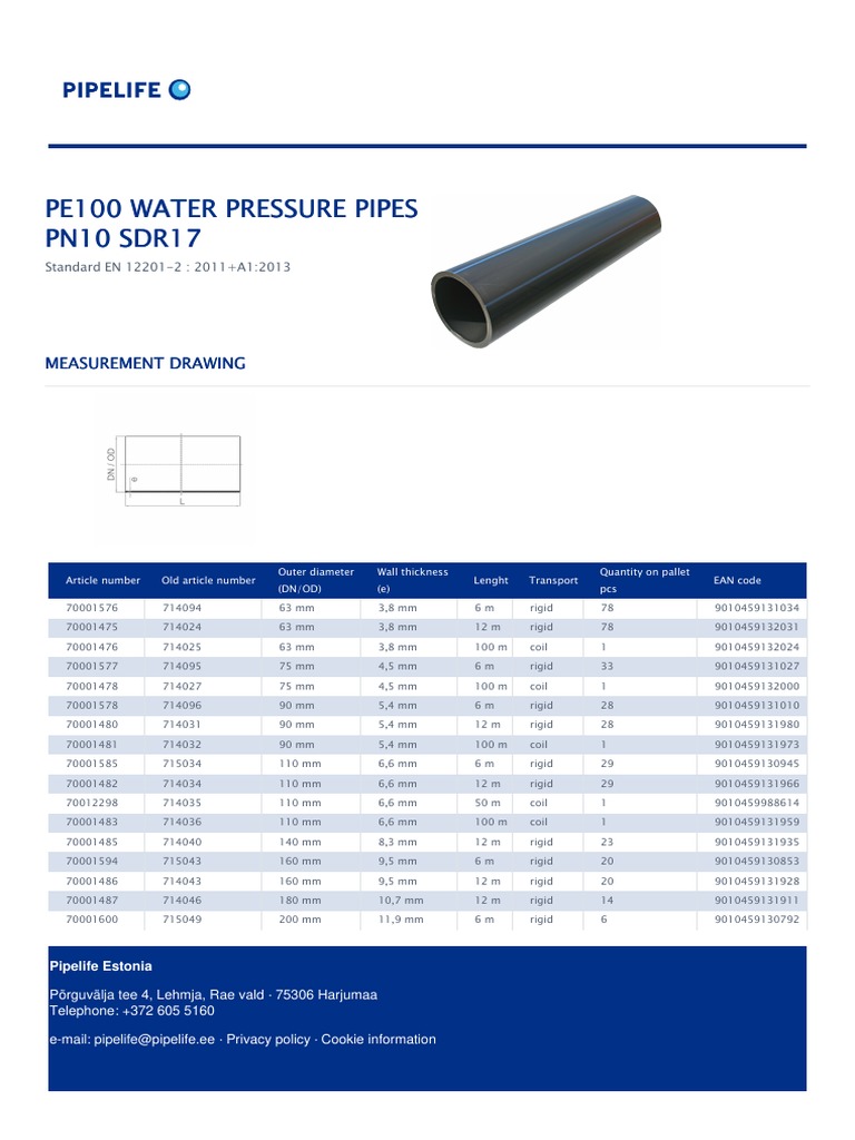 Pe100 Water Pressure Pipes pn10 sdr17 1672050128 | PDF | Pipe (Fluid Conveyance) | Civil Engineering