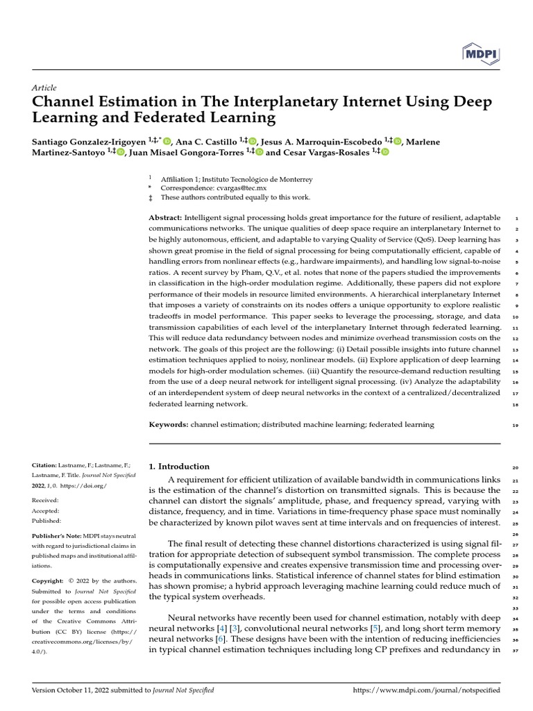 Channel Estimation in The Interplanetary Internet Using Deep Learning and Federated Learning SJ ...