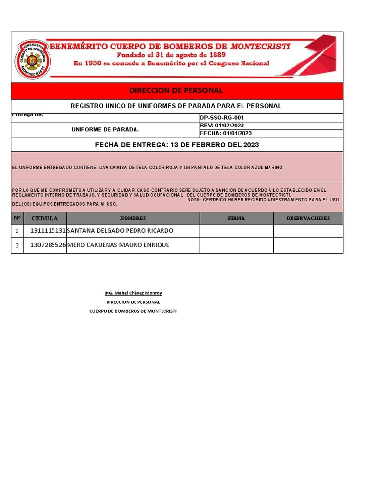 Entrega De Uniformes Pdf