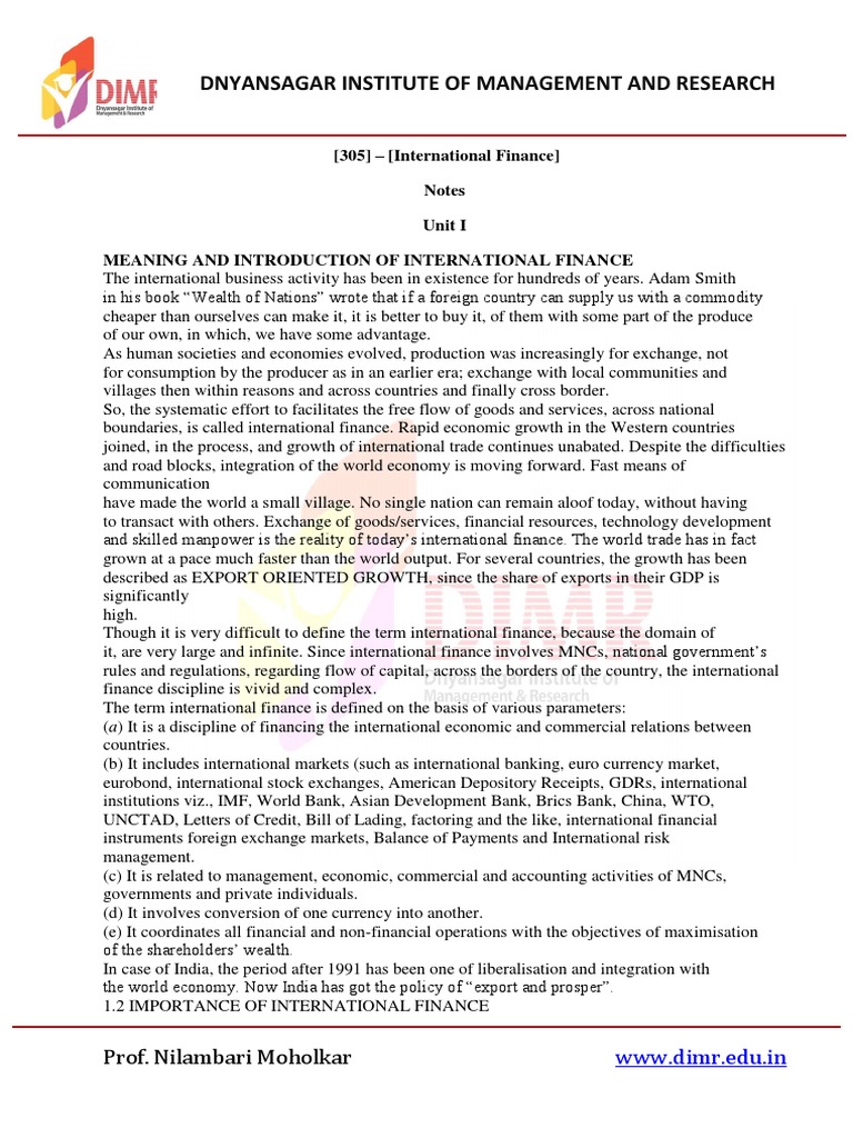 305-Int Fin-Notes | PDF | Foreign Direct Investment | Tariff