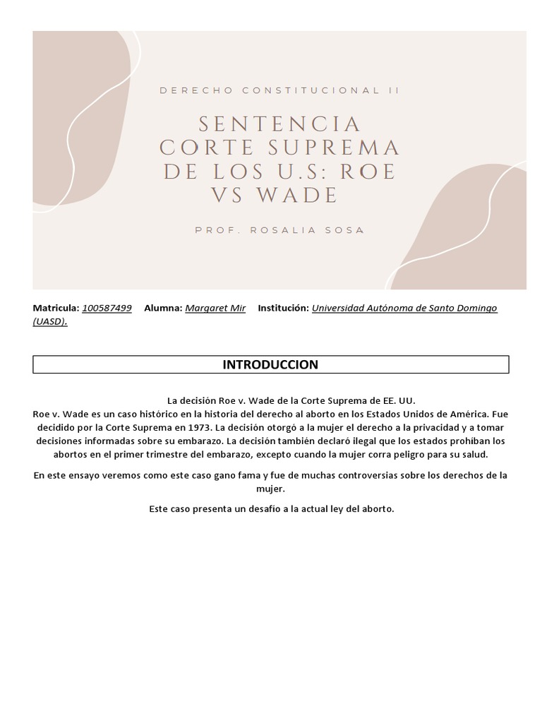 Caso ROE | PDF | Roe V. Wade | Aborto