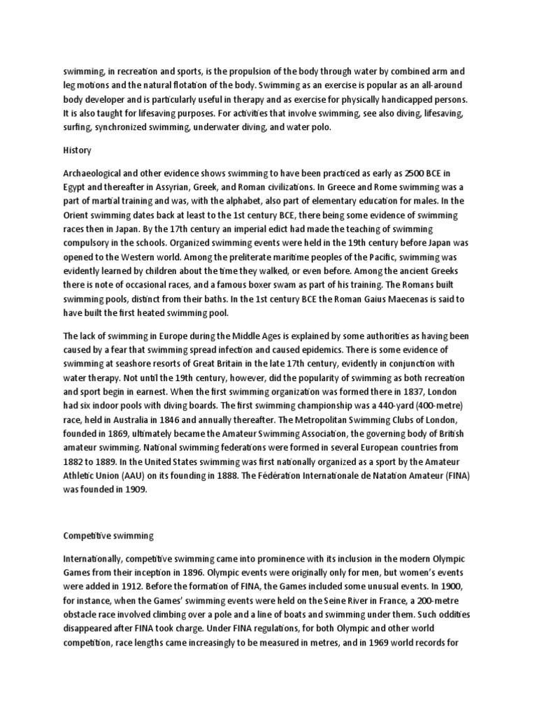 Swimming | PDF | Swimming (Sport) | Swimming