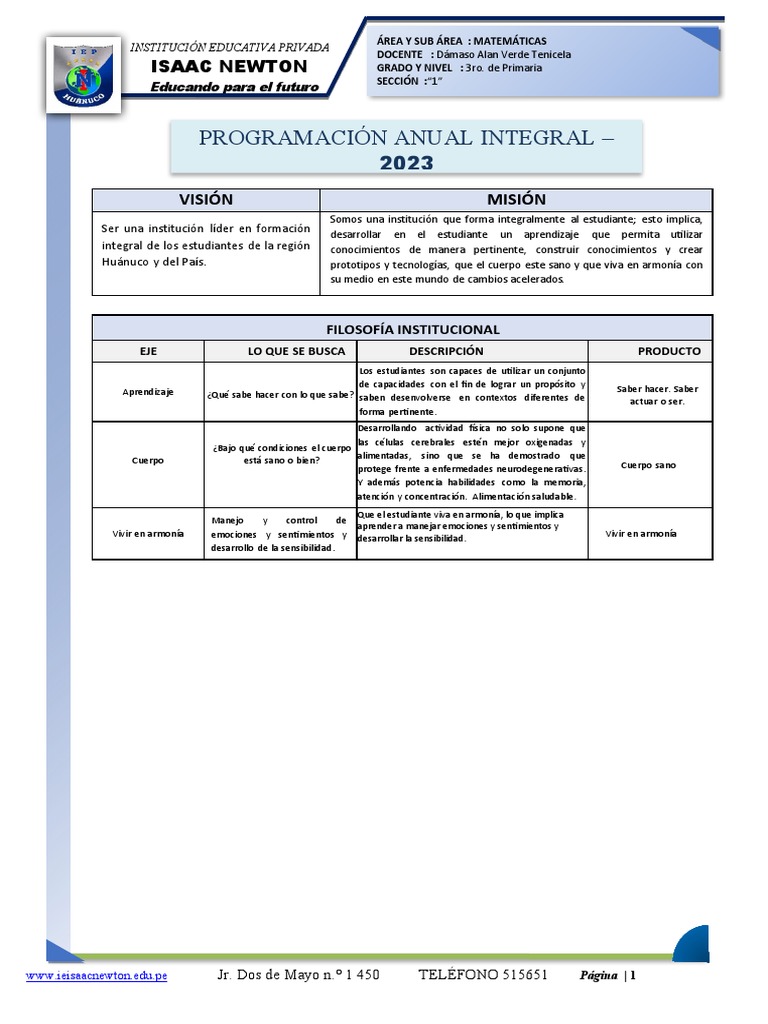 Programación de Matemáticas 3ro Prim A 2023 | PDF | Números | Aprendizaje
