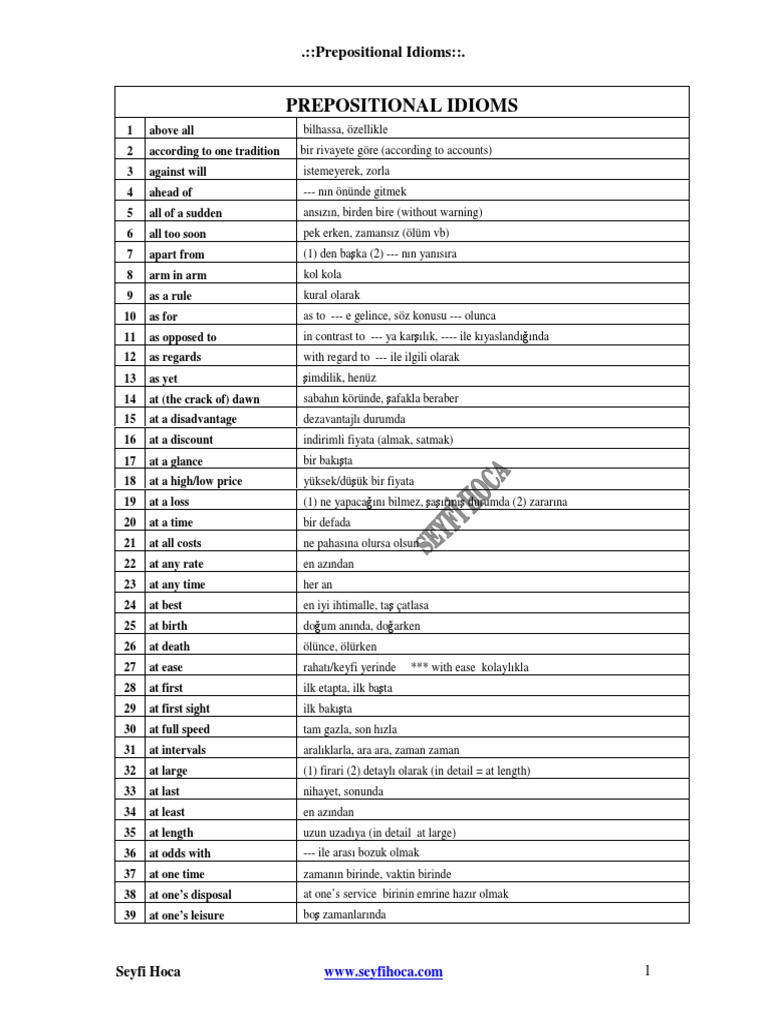 Prepositional İdioms 2 | PDF