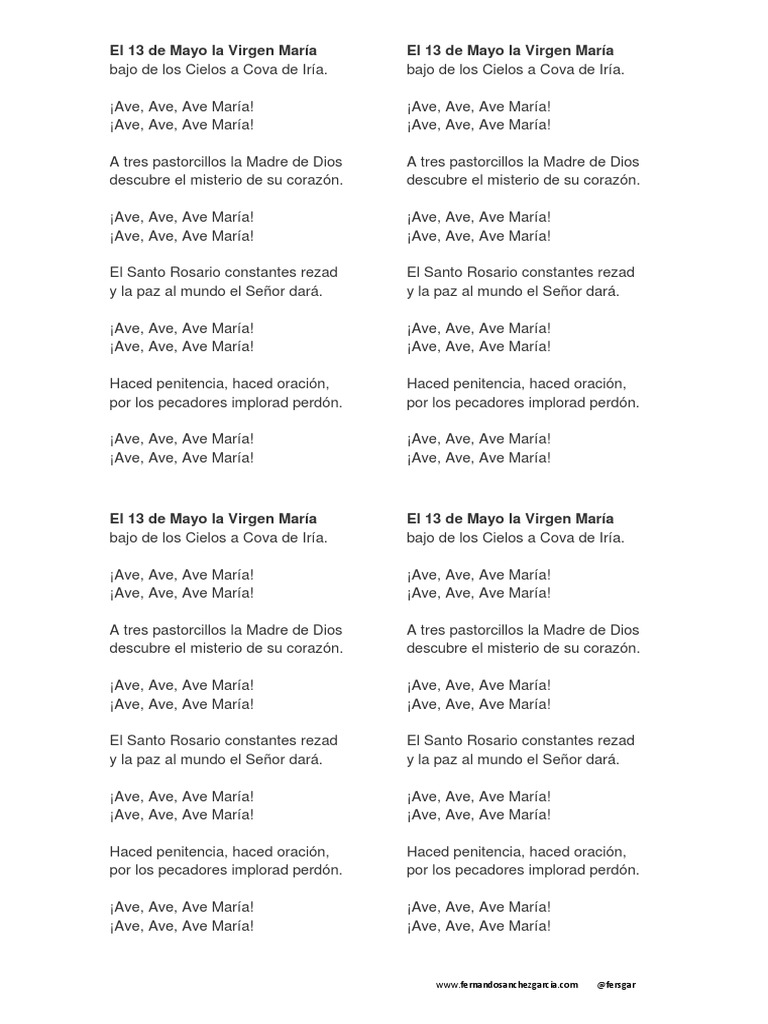 Letra Cancic3b3n 13 de Mayo La Virgen Marc3ada | PDF