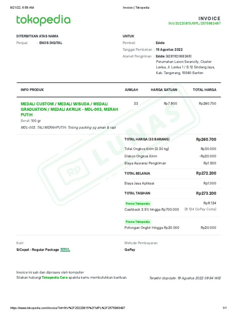 Invoice - Tokopedia | PDF