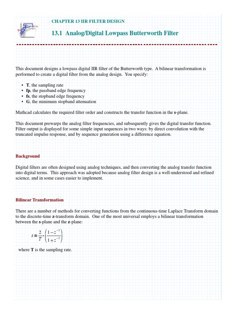 13.1 Analog and Digital Lowpass Butterworth Filter | PDF | Mathematical Analysis | Control ...