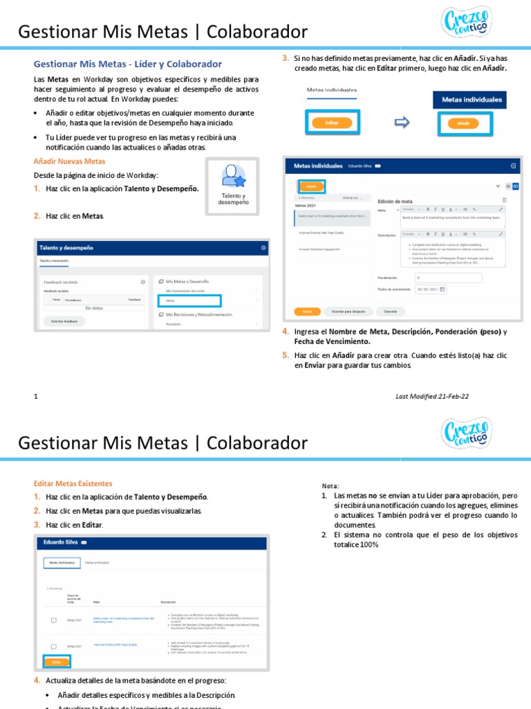 Cómo Gestionar Metas en Workday | PDF | Informática