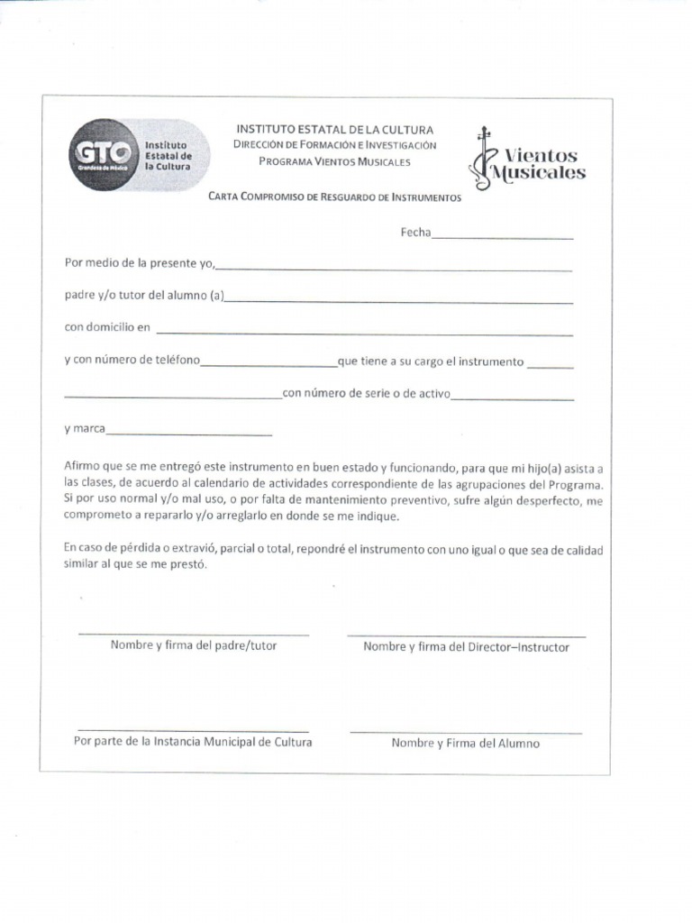 Carta Compromiso de Resguardo de Instrumentos | PDF