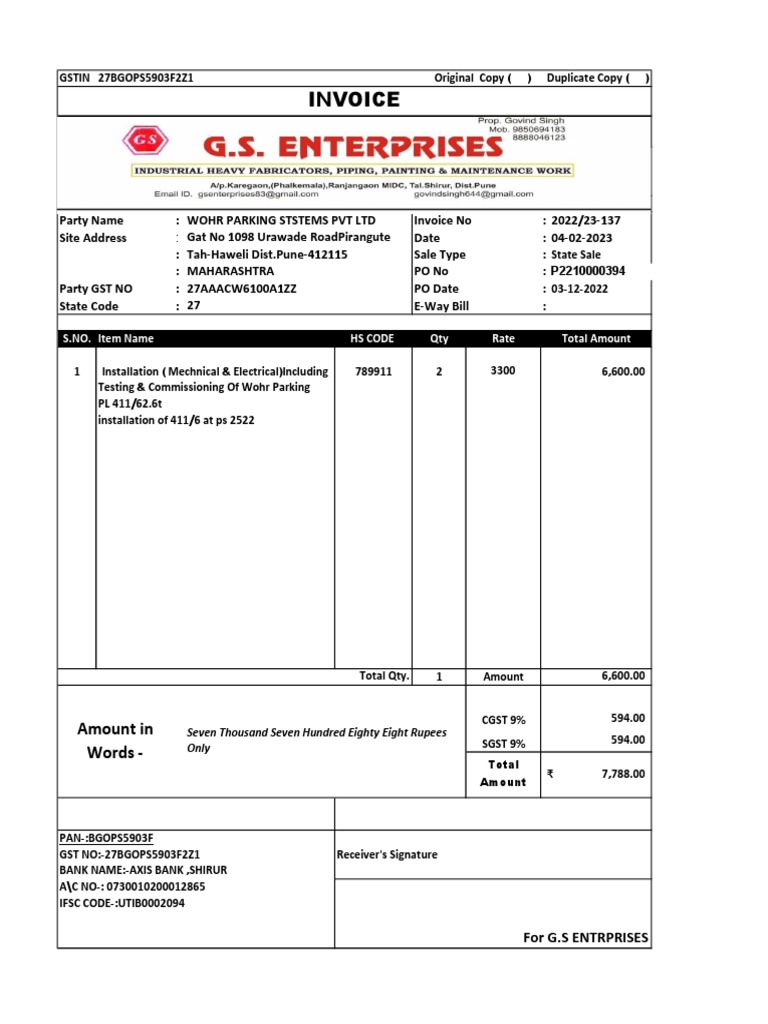 Wohr Parking 137 Invoice | PDF
