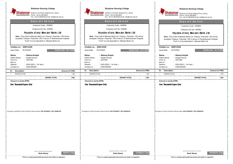 Bank Challan | PDF | Cheque | Service Industries