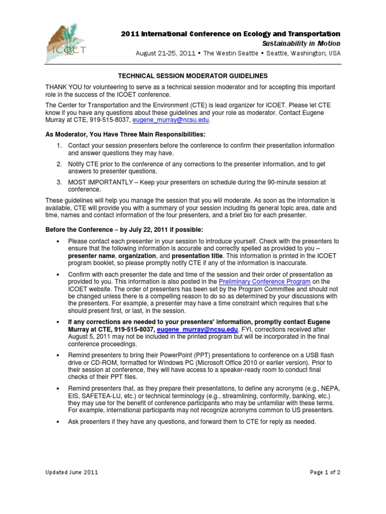 Technical Session Moderator Guidelines | PDF | Microsoft Office 2010 ...