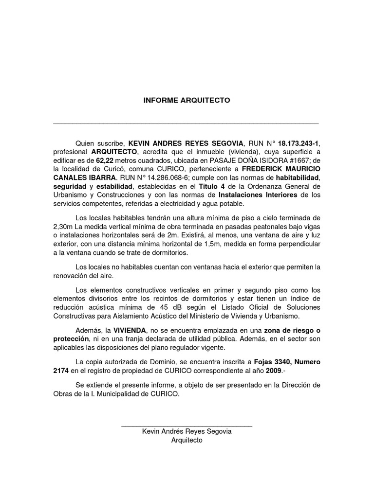 Informe Arquitecto | PDF