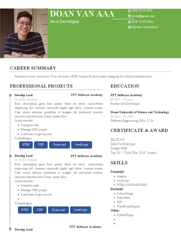 FA Template-CV v0.3 | PDF | Computer Science | Software Engineering