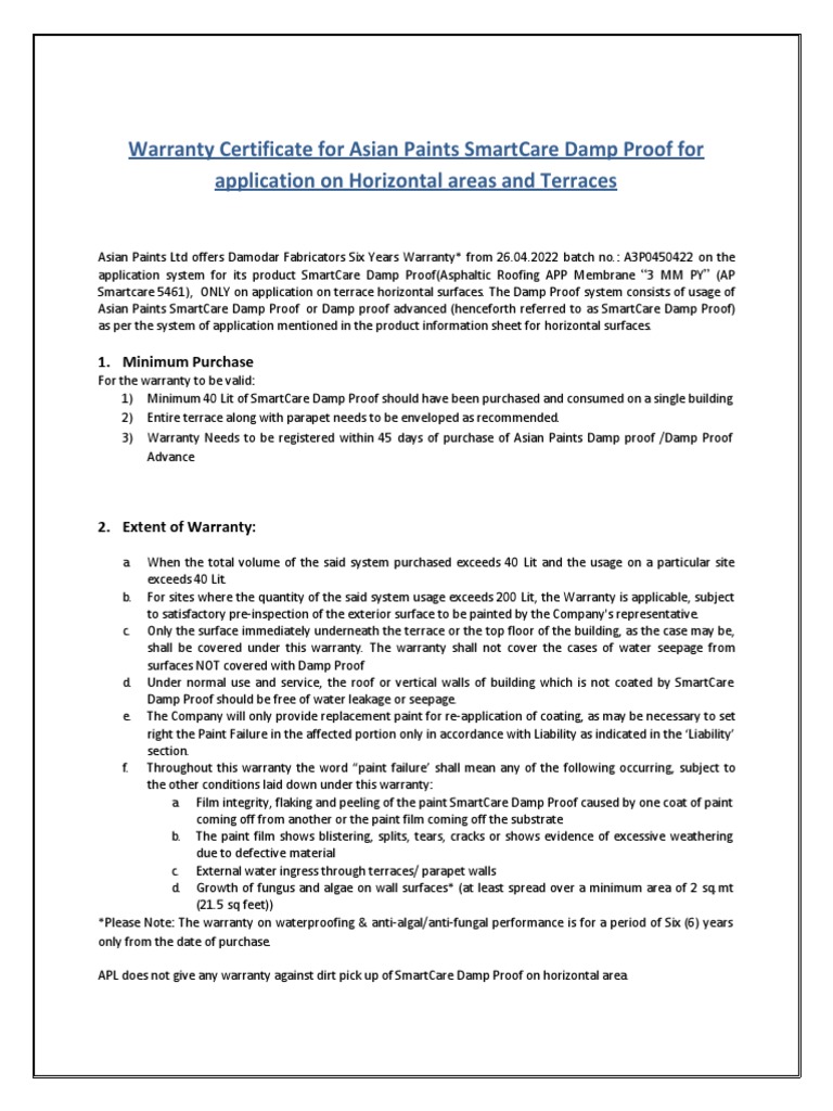 Damp Proof Warranty | PDF | Paint | Legal Liability