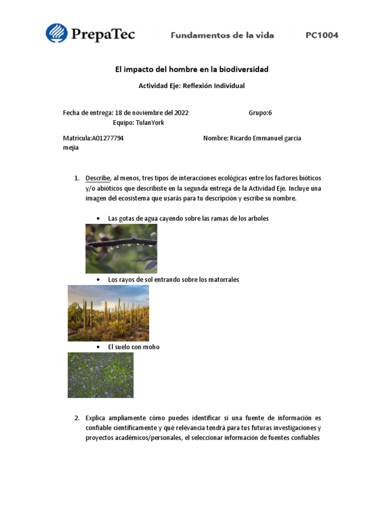 Impacto Humano en Biodiversidad | PDF | Ciencia y matemáticas