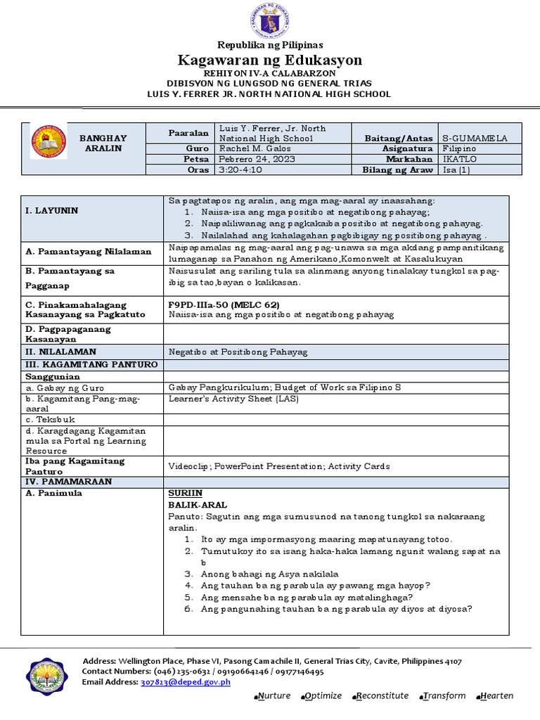 Banghay Aralin Sa Filipino | PDF