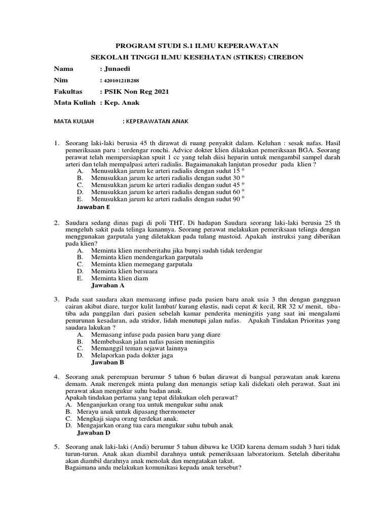 Jawaban Uas Kep. Anak | PDF