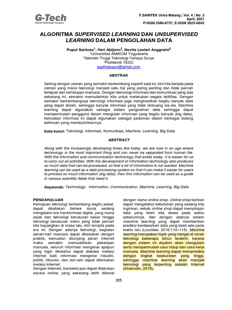 Algoritma Supervised Learning Dan Unsupervised: Learning Dalam ...