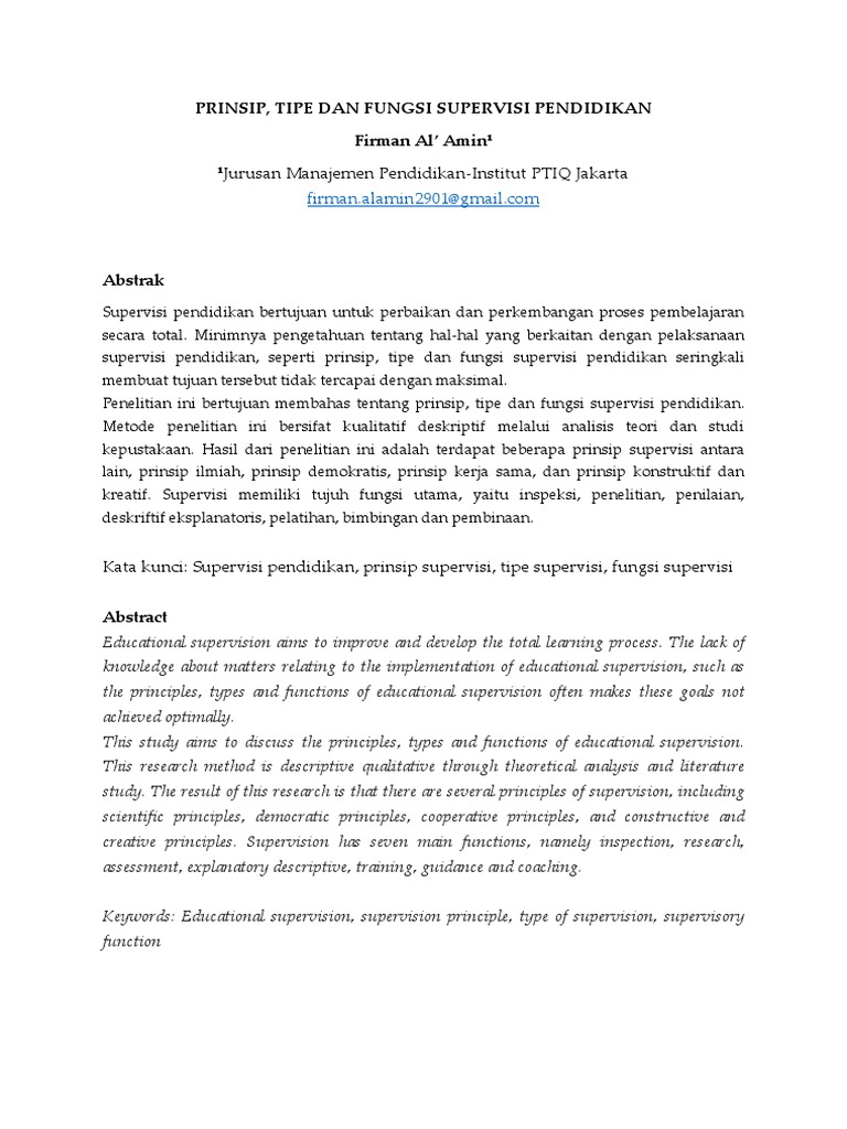 Prinsip, Tipe Dan Fungsi Supervisi Pendidikan | PDF