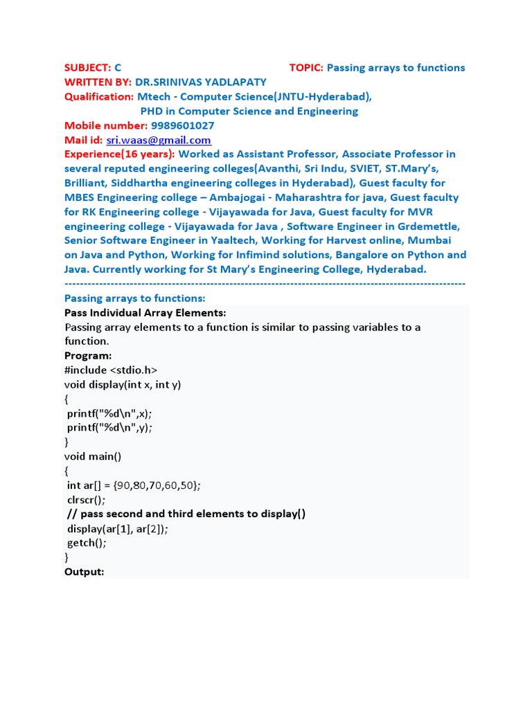 Passing Arrays To Functions | PDF | Information Technology Management ...