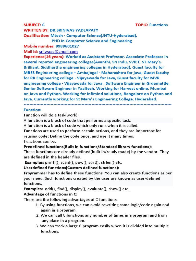 Functions Pdf Parameter Computer Programming Software Development 3084